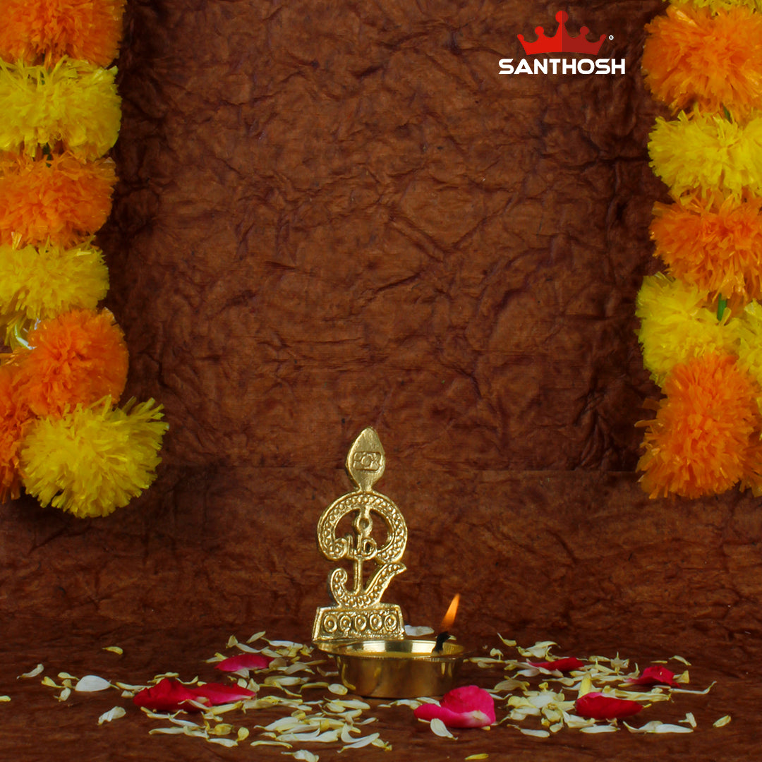 Brass LF Tamil Om Vel Vilakku – Divine Oil Lamp with Tamil Om and Vel – Sacred Needs