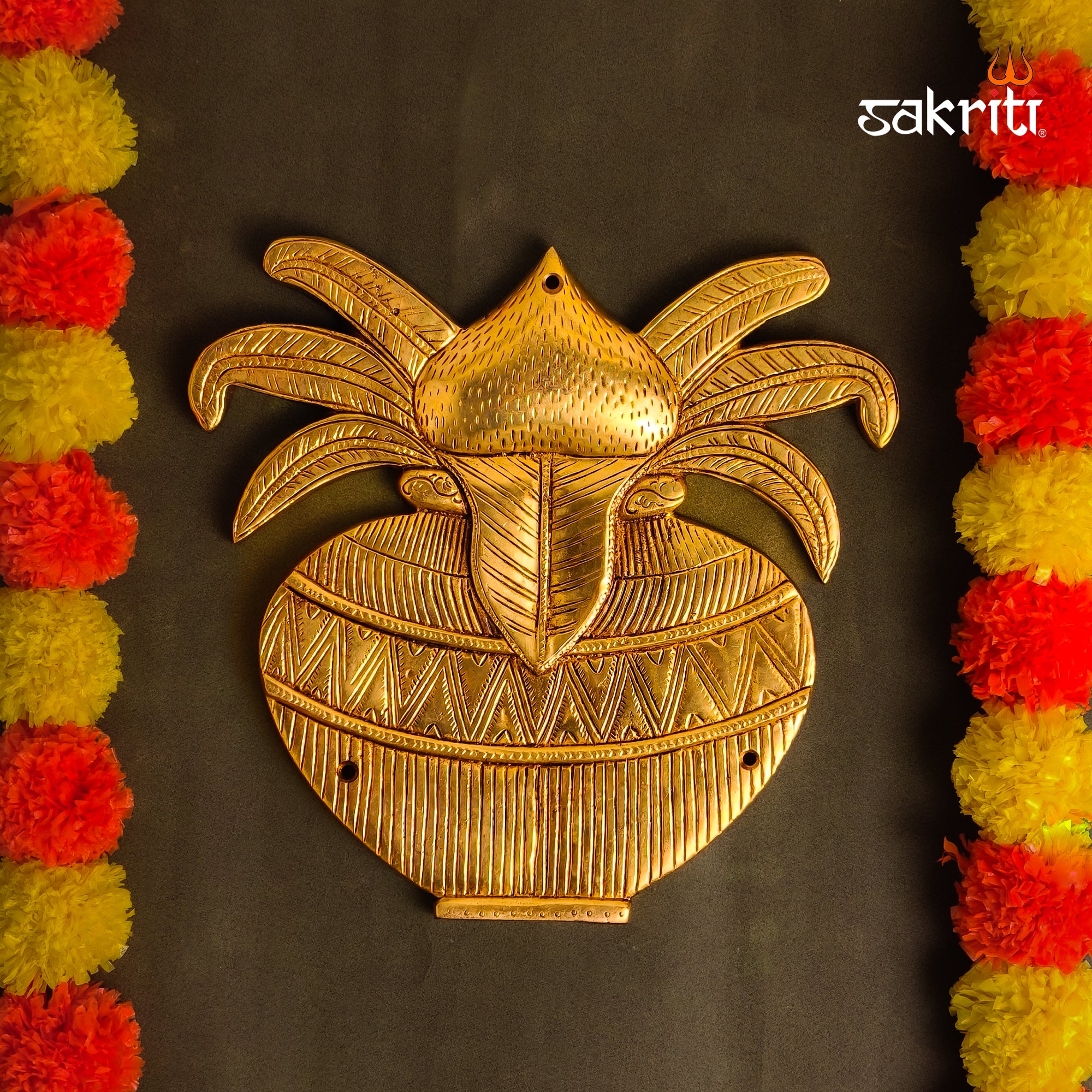 Brass Kalasam Wall Mount | 9.5 Inch Height | Traditional Kalash Wall H ...