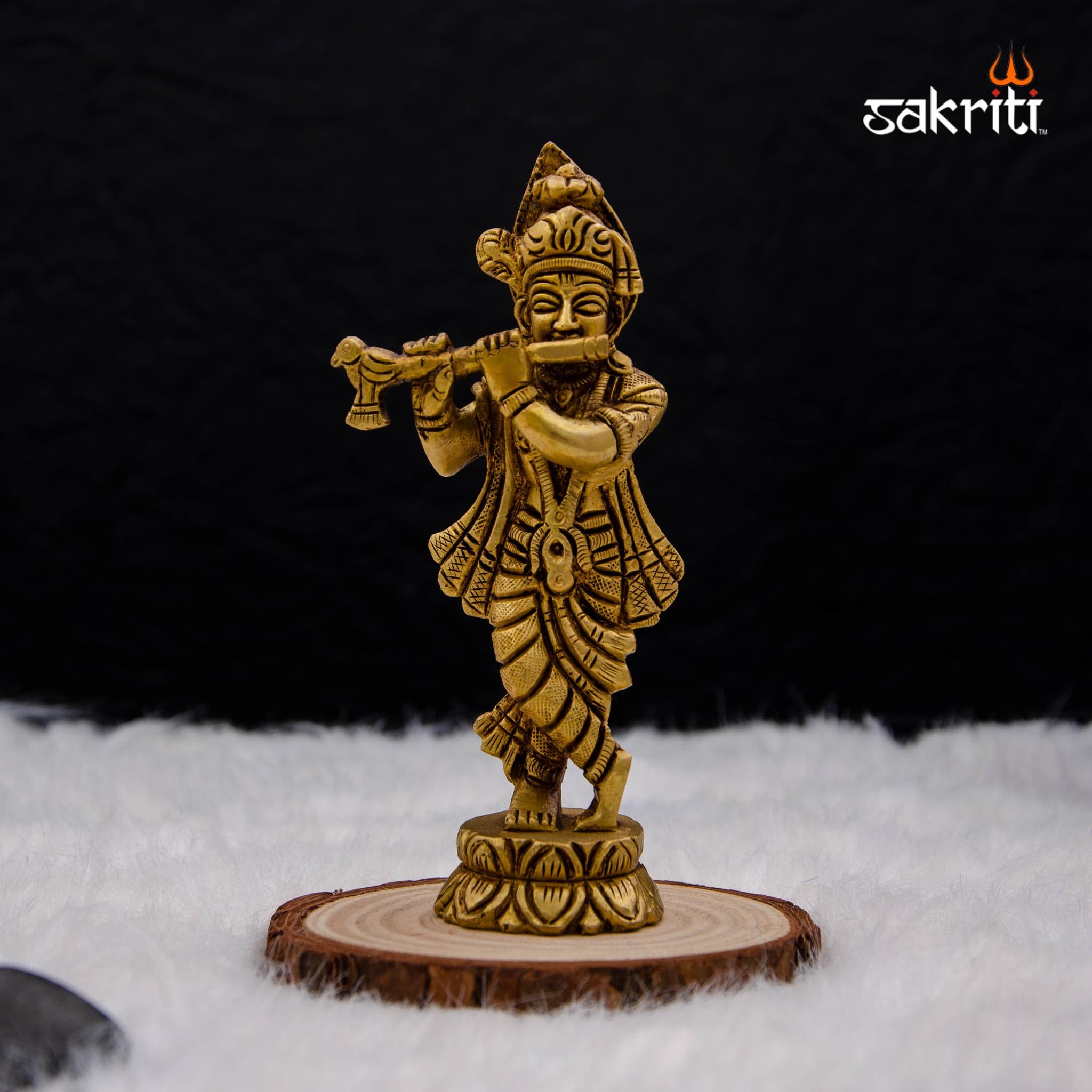 Brass Flute Krishna Idol – 5.6 Inch Height | Shree Krishna Statue for ...