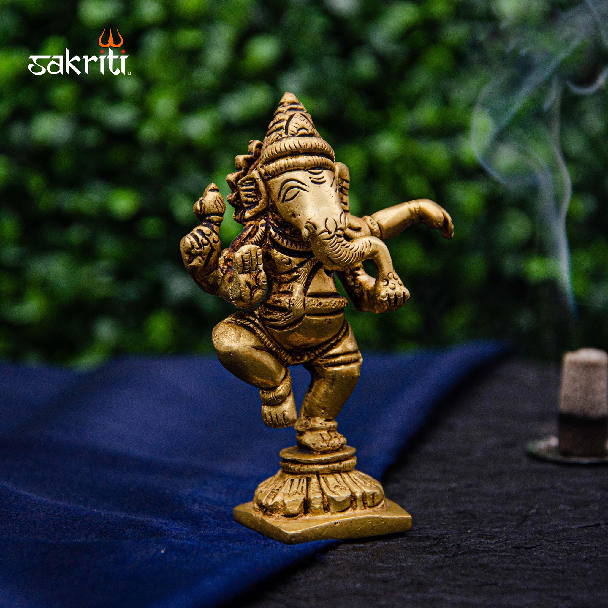 Brass Dancing Ganesha Idol – 4 Inch Height | Nataraja Vinayaka for Poo ...