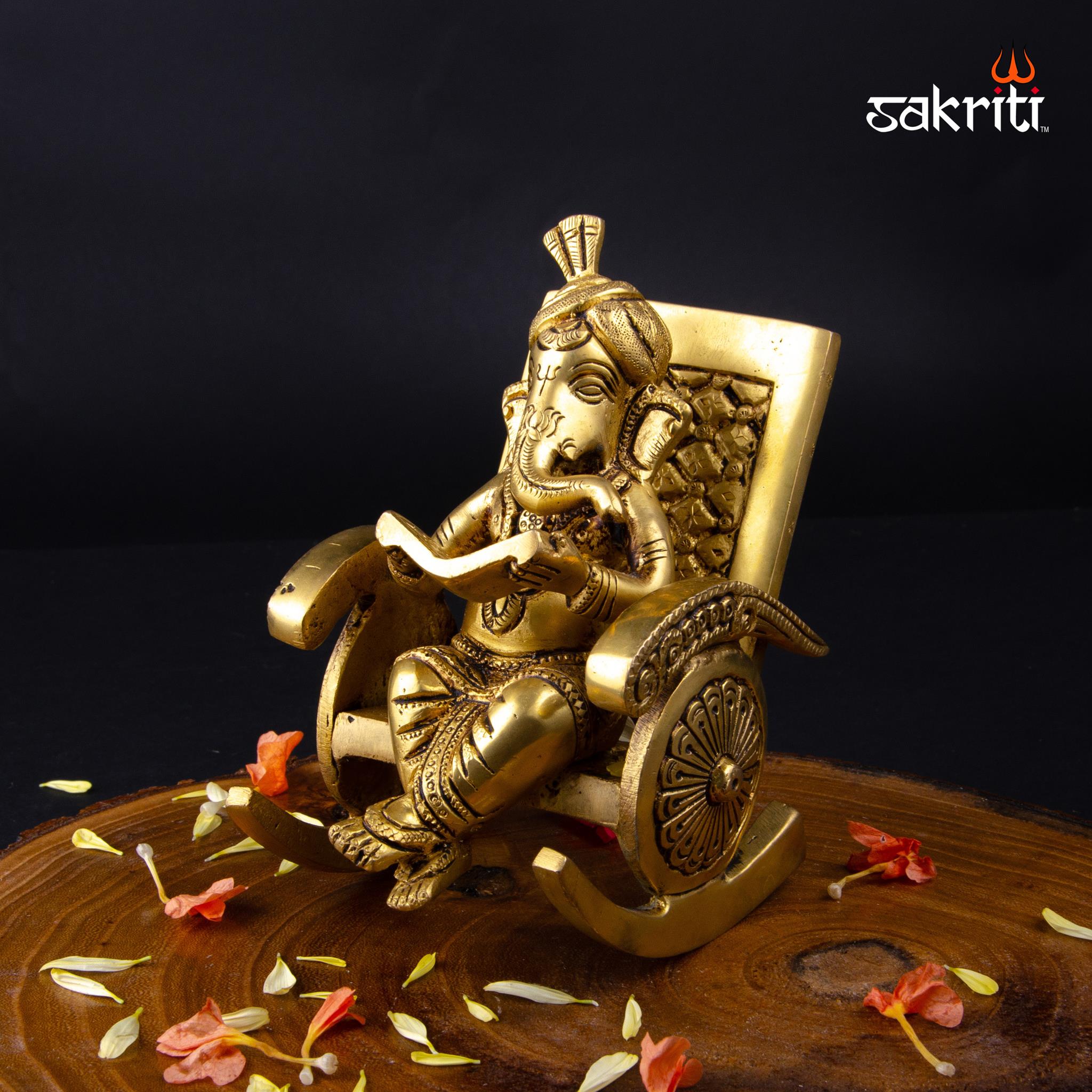 Brass Chair Ganesha – 6.5 Inch Height | Ganesha Idol on Chair for Pooj ...
