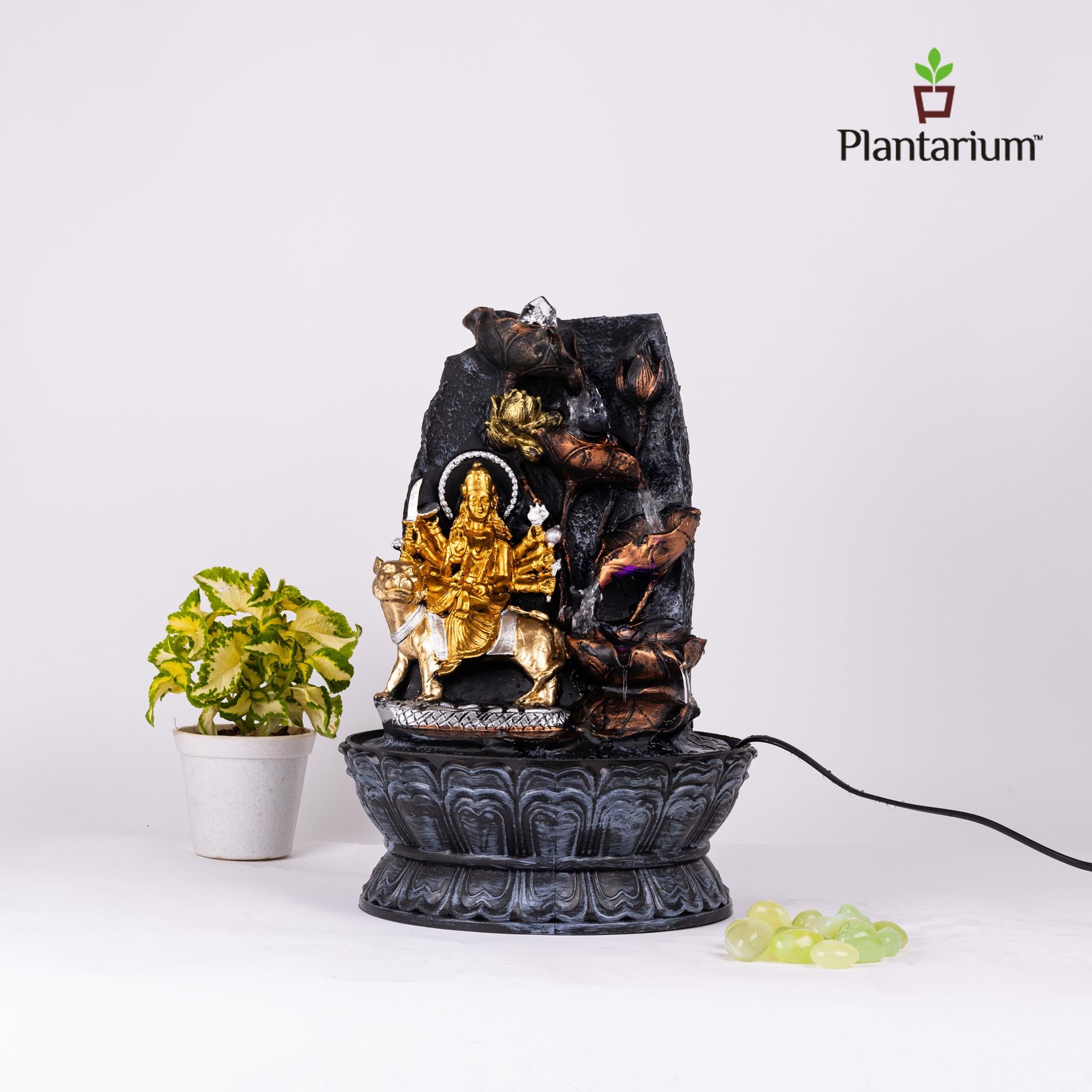 Poly Resin Durga Fountain – 15 Inch Height | Spiritual Water Fountain ...