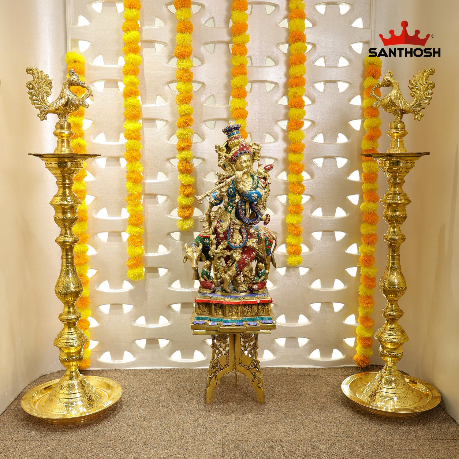 Brass Gold Nagas Kuthu Vilakku – 46 Inch Height | Tall Temple Kuthu Vi ...