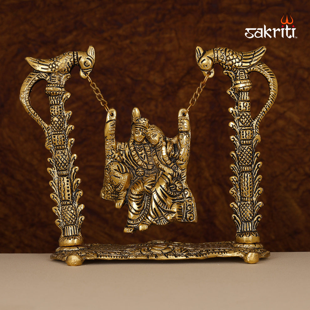 Aluminium Radha Krishna Parrot Jhula – 8.6 Inch Height | Krishna with ...