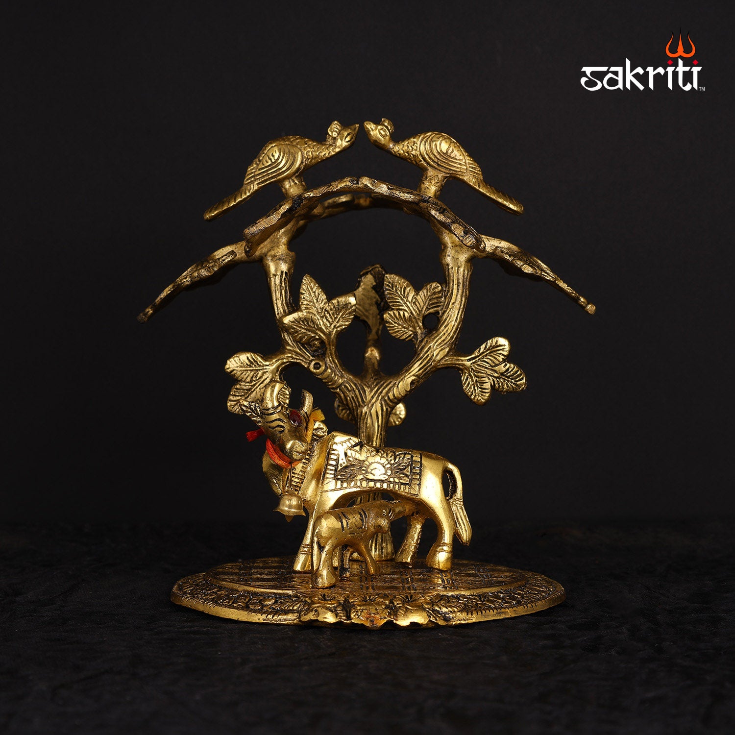 Aluminium Cow with Tree – 4.9 Inch Height | Krishna Cow Statue with Tr ...