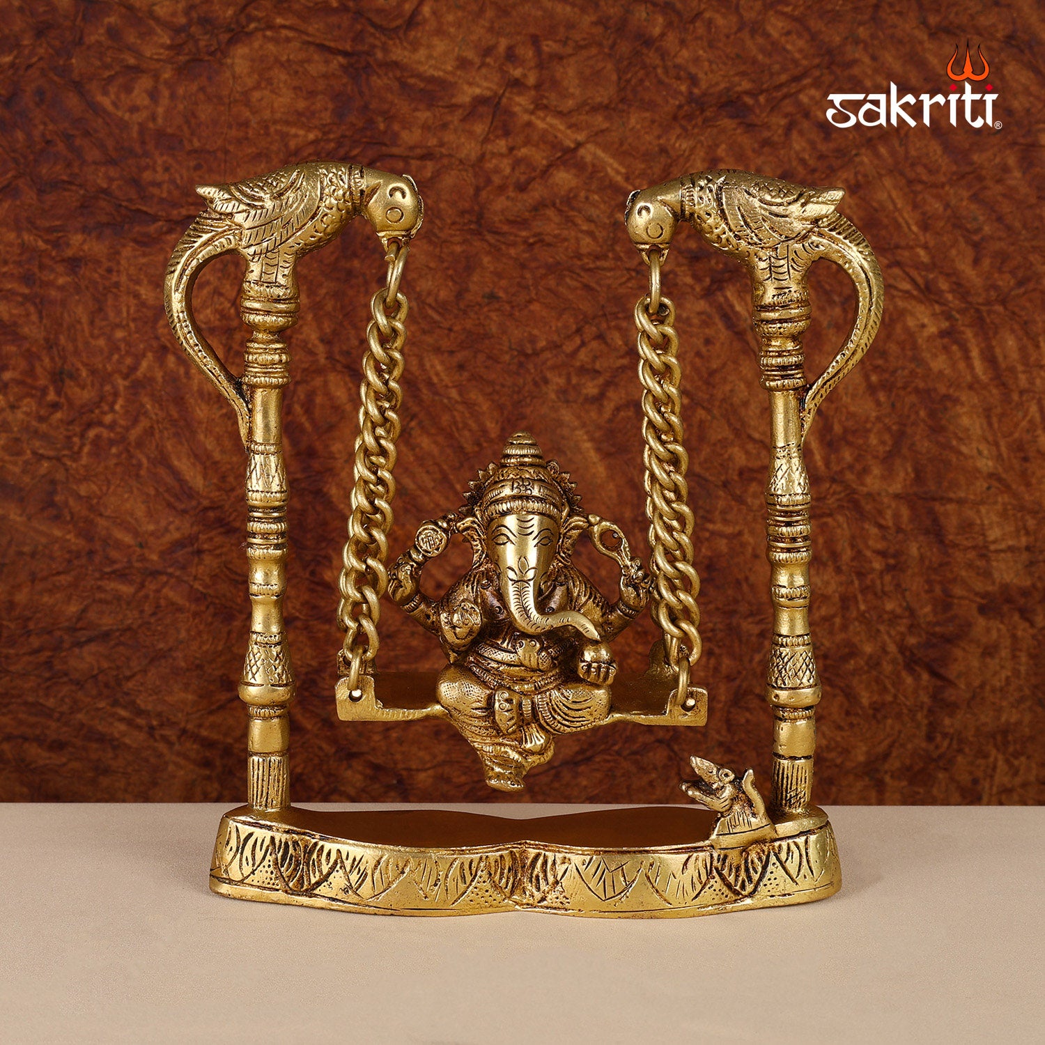 Brass Ganesha with Jhula – 7.7 Inch Height | Ganesha Seated on Swing i ...