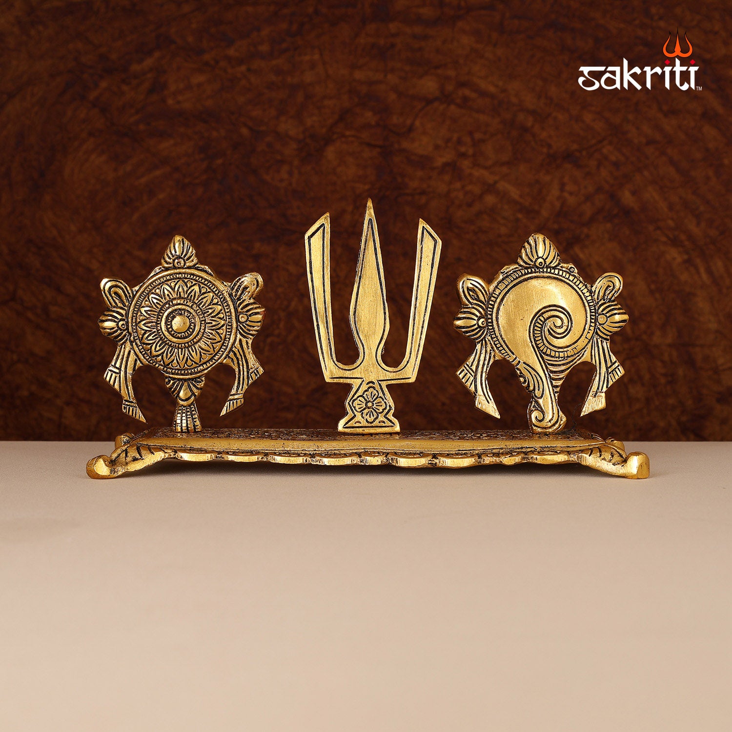 Aluminium Shankh Chakra Namam with Base Gold Polish – 3.3 Inch Divine ...