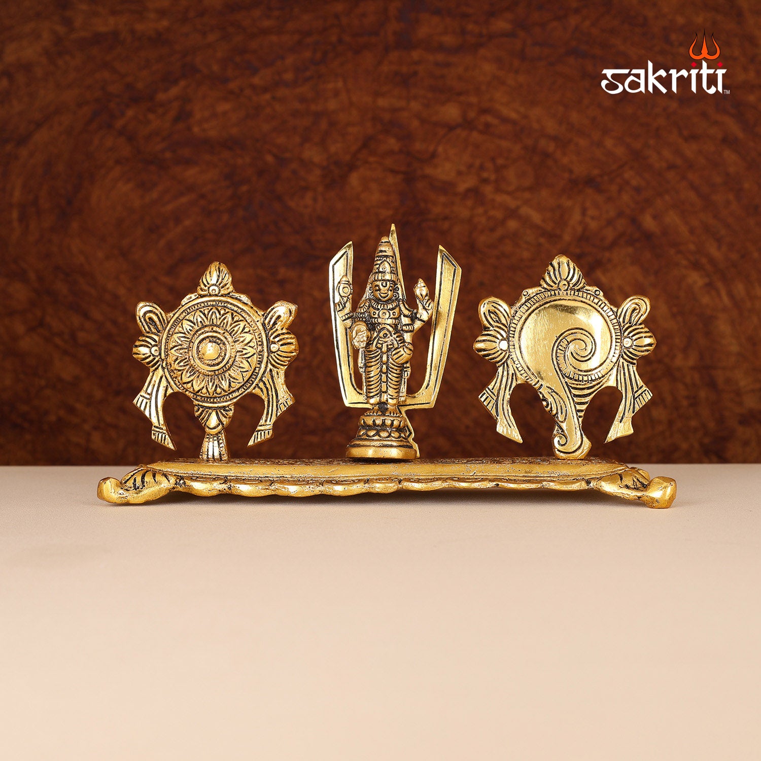 Aluminium Perumal Set Gold Polish – 3.5 Inch Traditional Devotional Fi ...