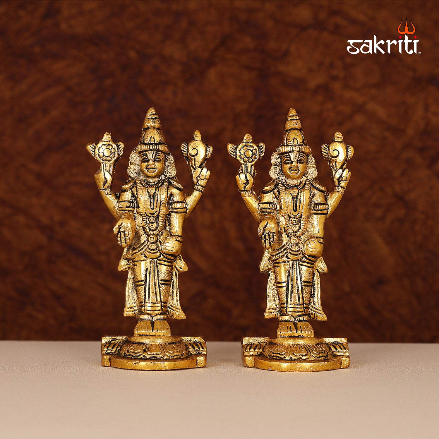 Aluminium Perumal Set Gold Polish – 4.7 Inch Set of Divine Idols for M ...