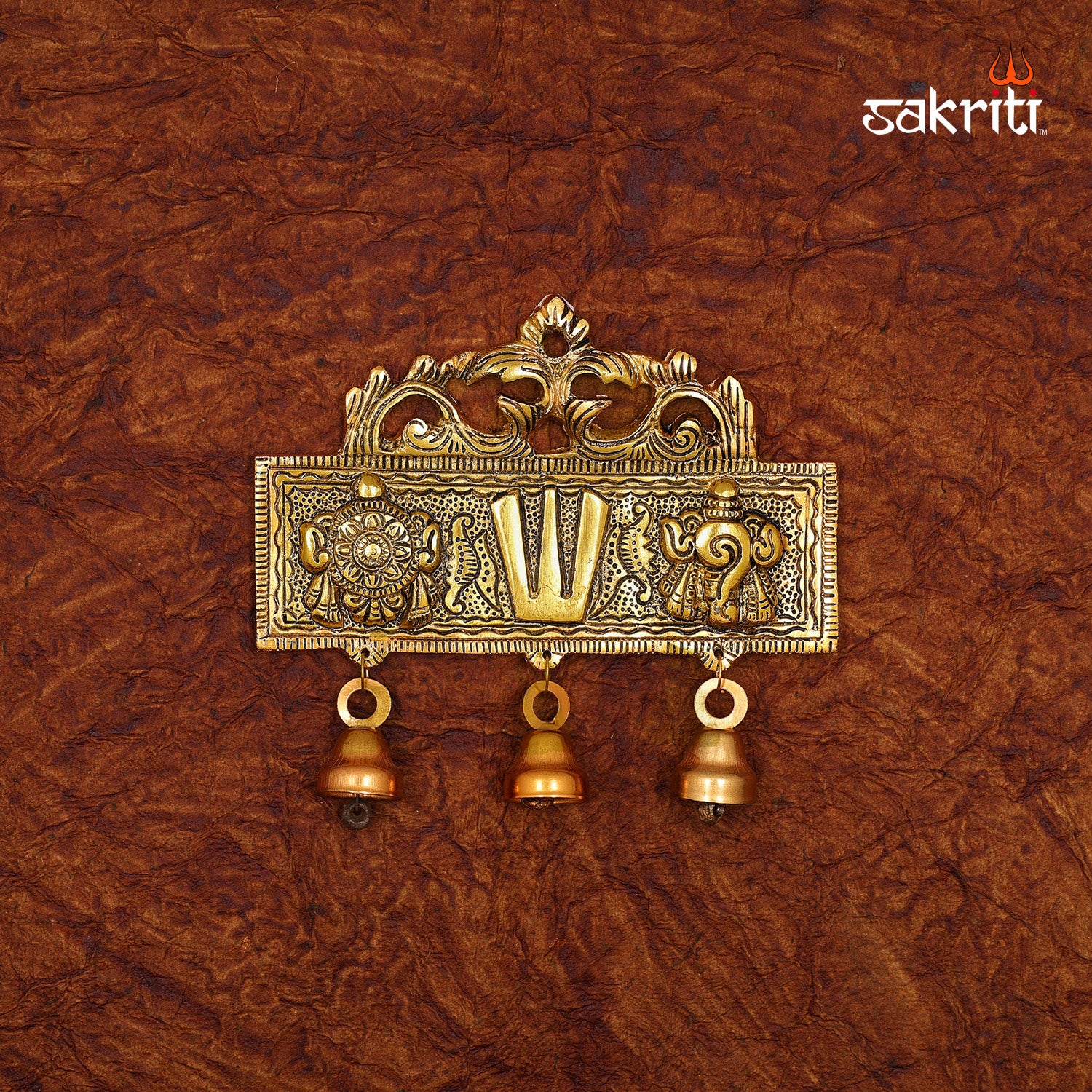 Aluminium Shankh Chakra Namam with Bell Gold Polish – 6.2 Inch Hanging ...