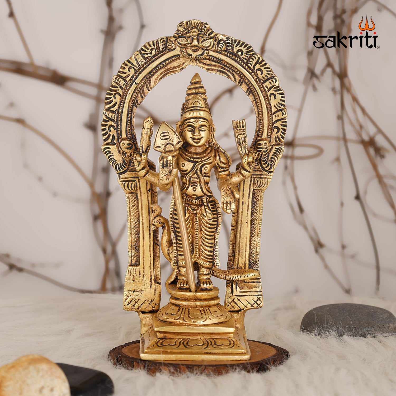 Brass Murugan with Arch – 7.4 Inch Kartikeya Idol for Pooja Room ...
