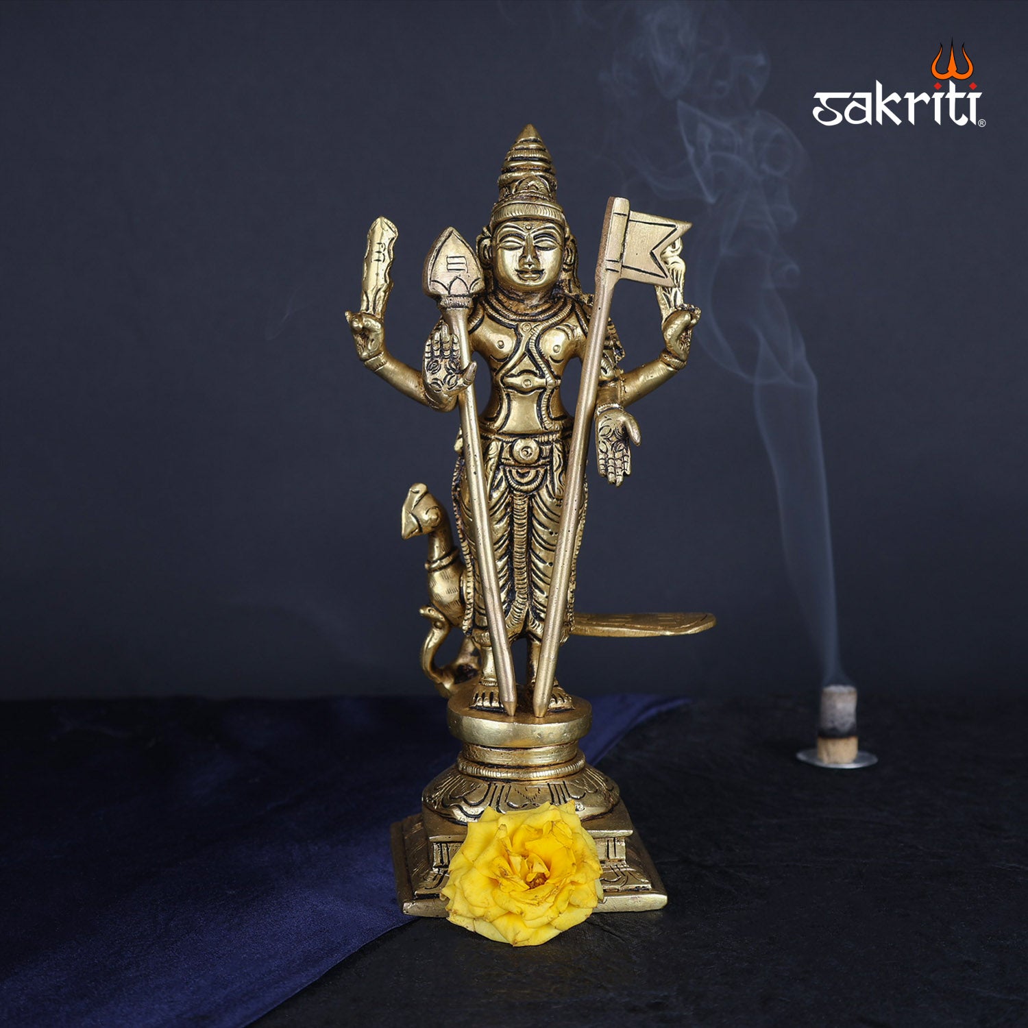 BRASS MURUGAN WITH VEL AND FLAG – Sacred Needs