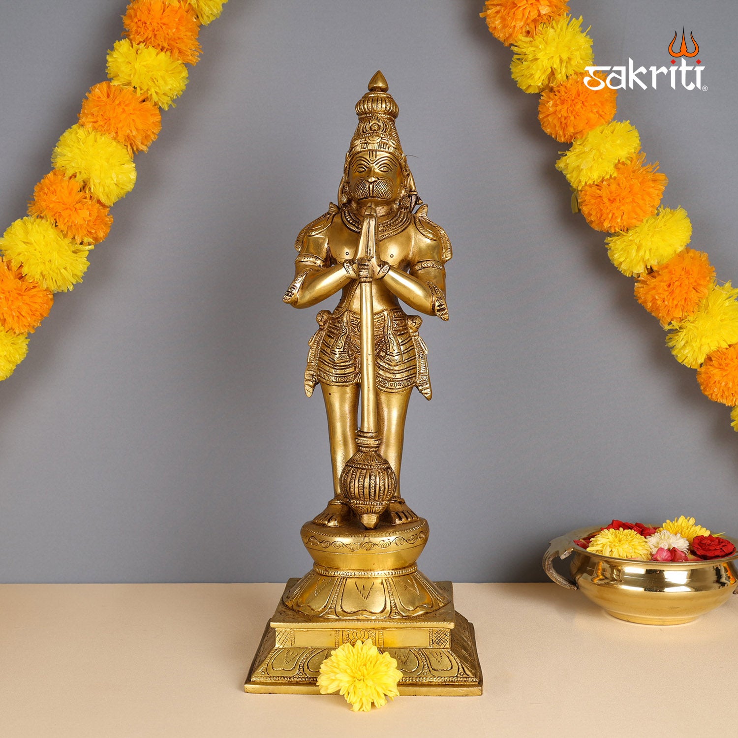 Standing Hanuman with Gada – 15.8 Inch Brass Devotional Figurine ...