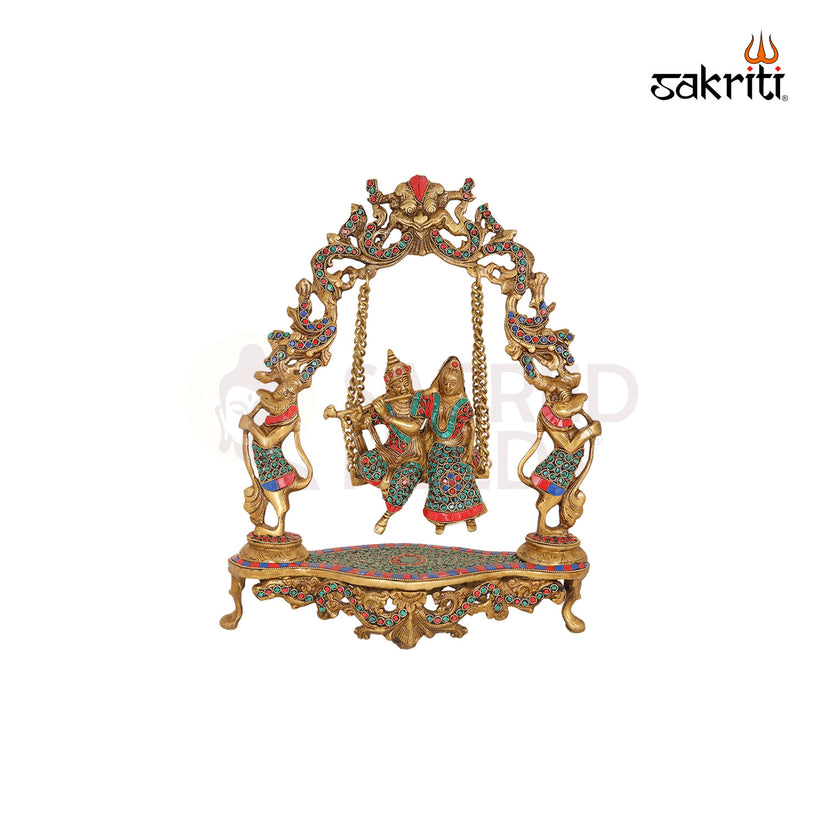 Brass Jhula with Radha Krishna – 17.5 Inch Swing Set Statue – Sacred Needs