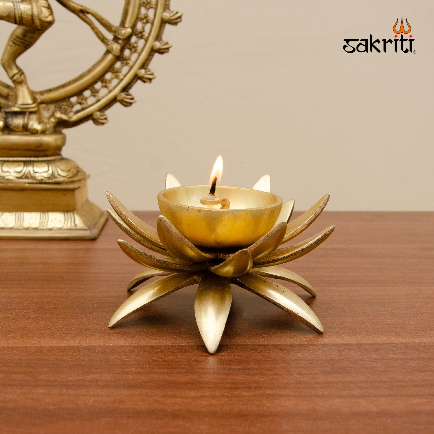 Brass Lotus Deepam – 2.2 Inch Brass Oil Lamp for Aarti – Sacred Needs