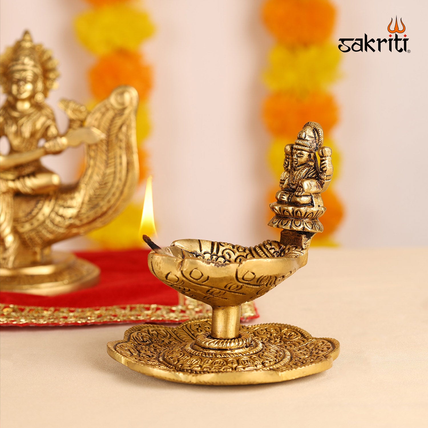 Brass Lakshmi Deepam with Base – 3.8 Inch Diya for Diwali – Sacred Needs