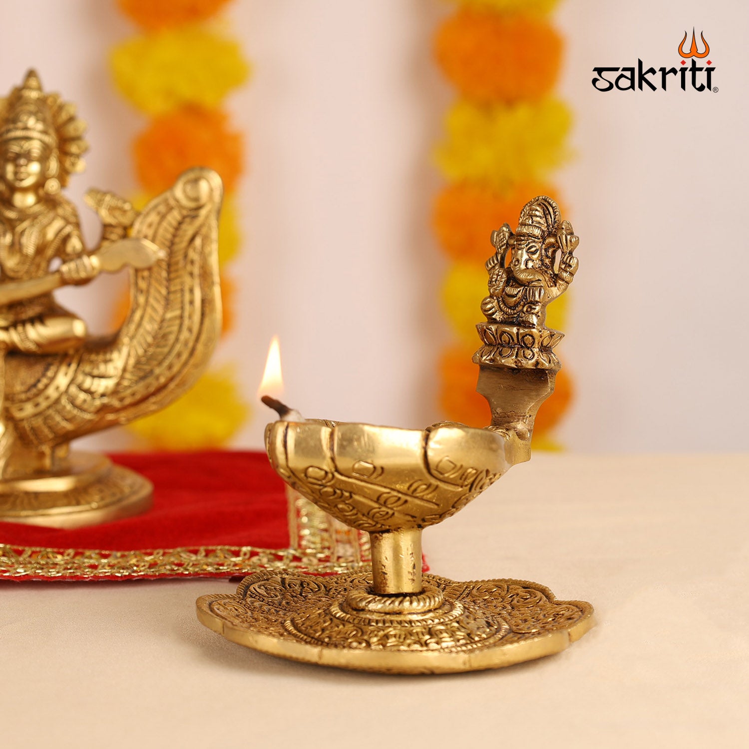 Brass Ganesha Deepam with Stand – 4.1 Inch Vighnaharta Oil Lamp ...
