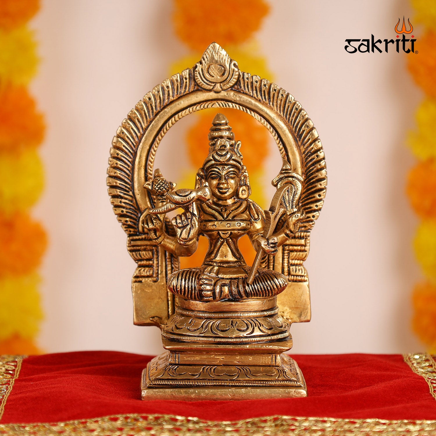 Brass Kamakshi Amman with Arch – 6 Inch Devi Idol for Temple – Sacred Needs