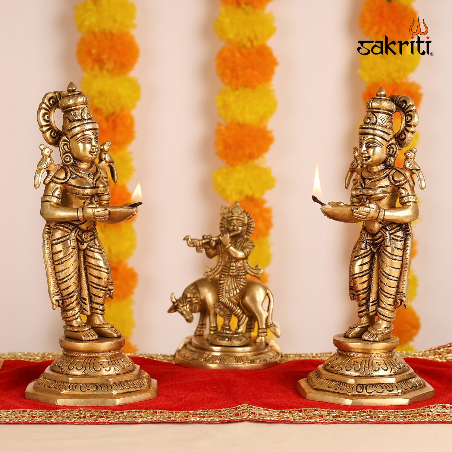 Brass Pavai Vilakku (2 Pieces Set) – 9 Inch Traditional Oil Lamps ...