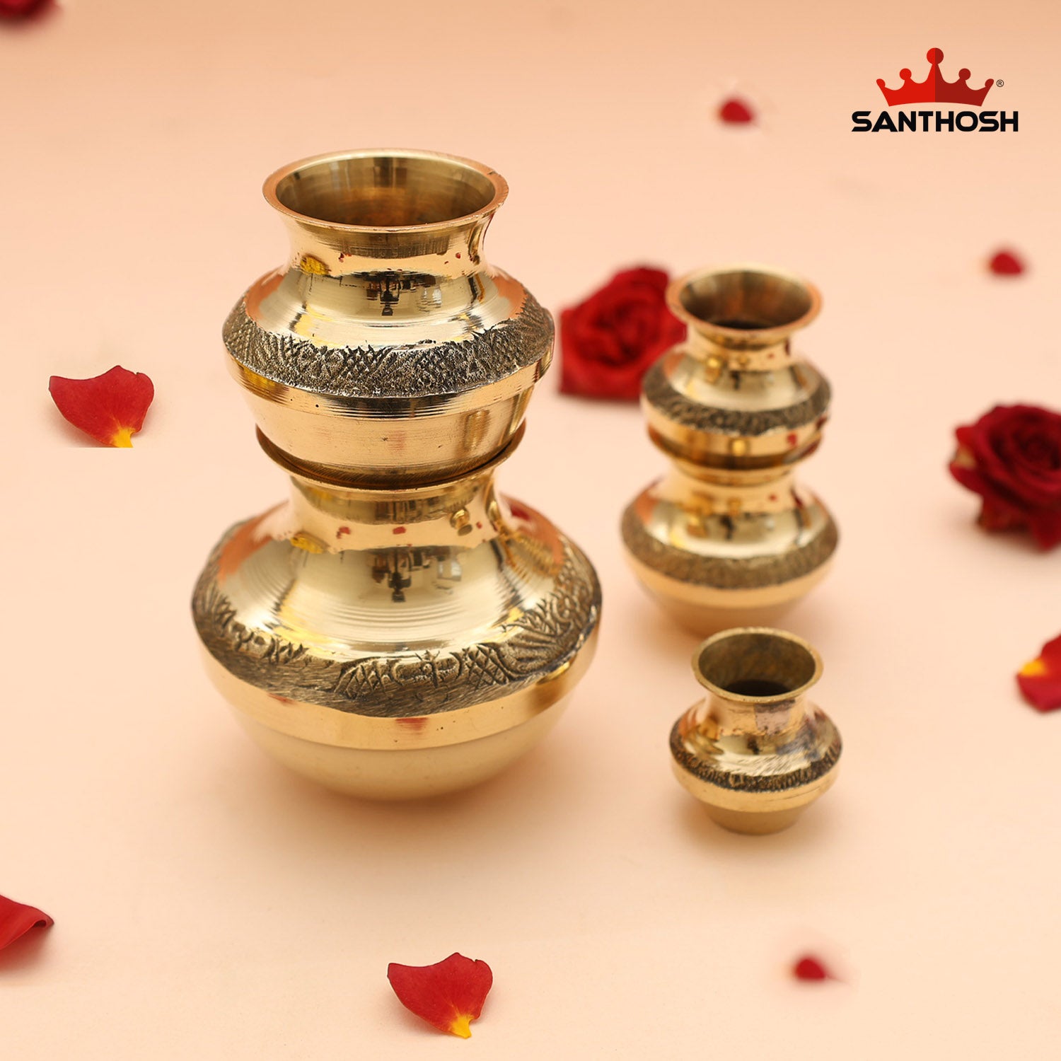 Brass Ghada / Kodam Set – 8 Inch Pot Set for Temple and Ritual Use ...