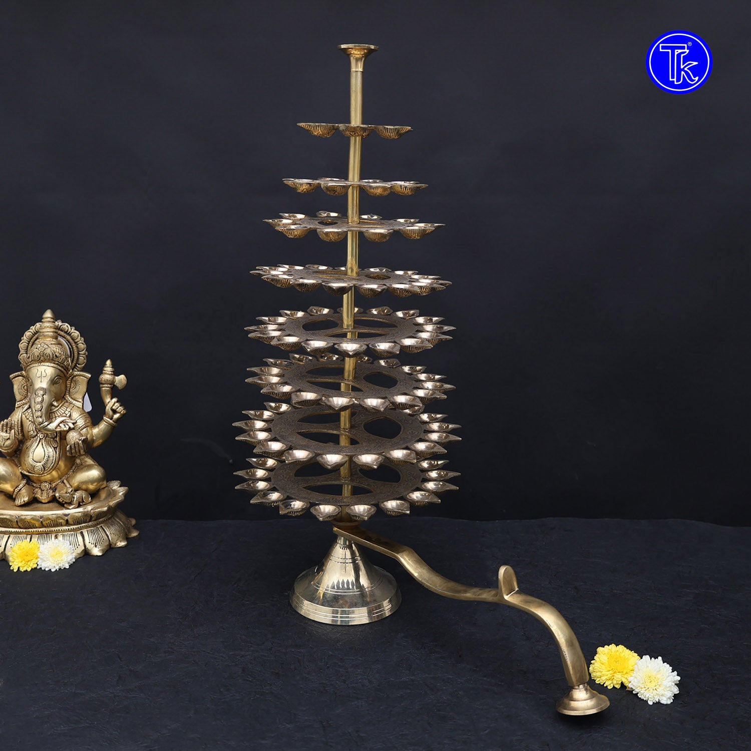 Brass 108 Face 8 Step Arti Lamp – 24 Inch Grand Oil Lamp for Temple De ...
