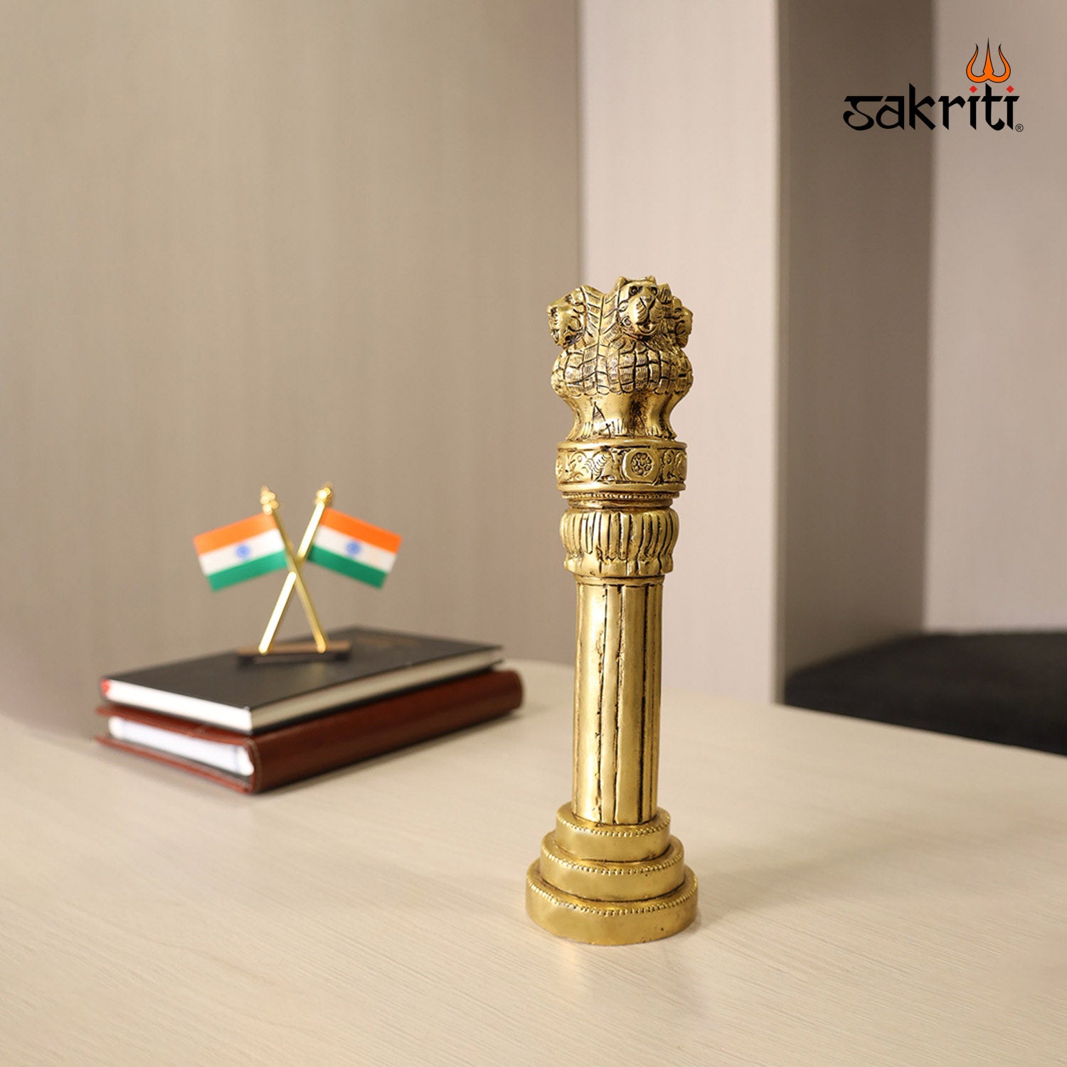 Brass Small Ashoka Pillar – 9.5 Inch Miniature National Symbol – Sacred ...