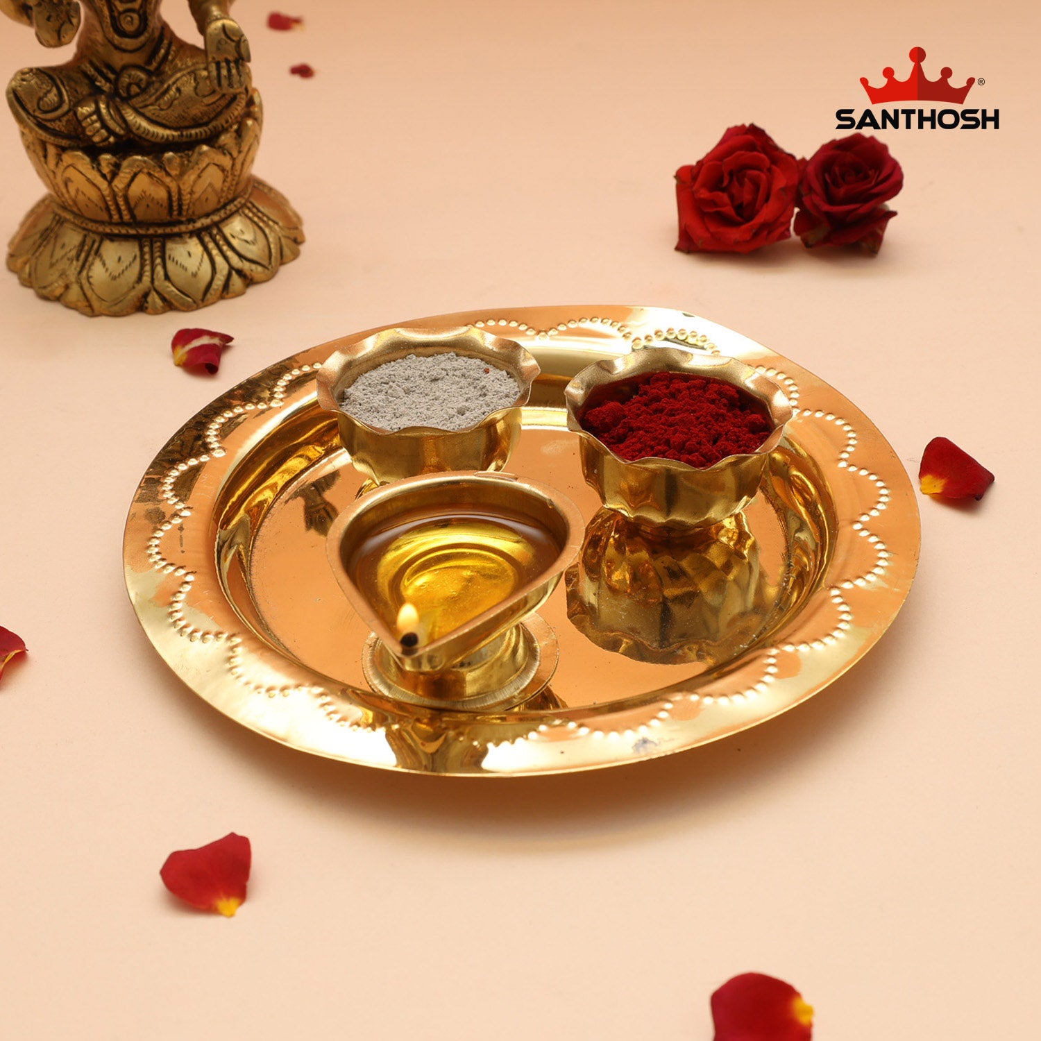 Brass Pooja Plate Set – 1 Inch Decorative Thali Set for Festivals ...