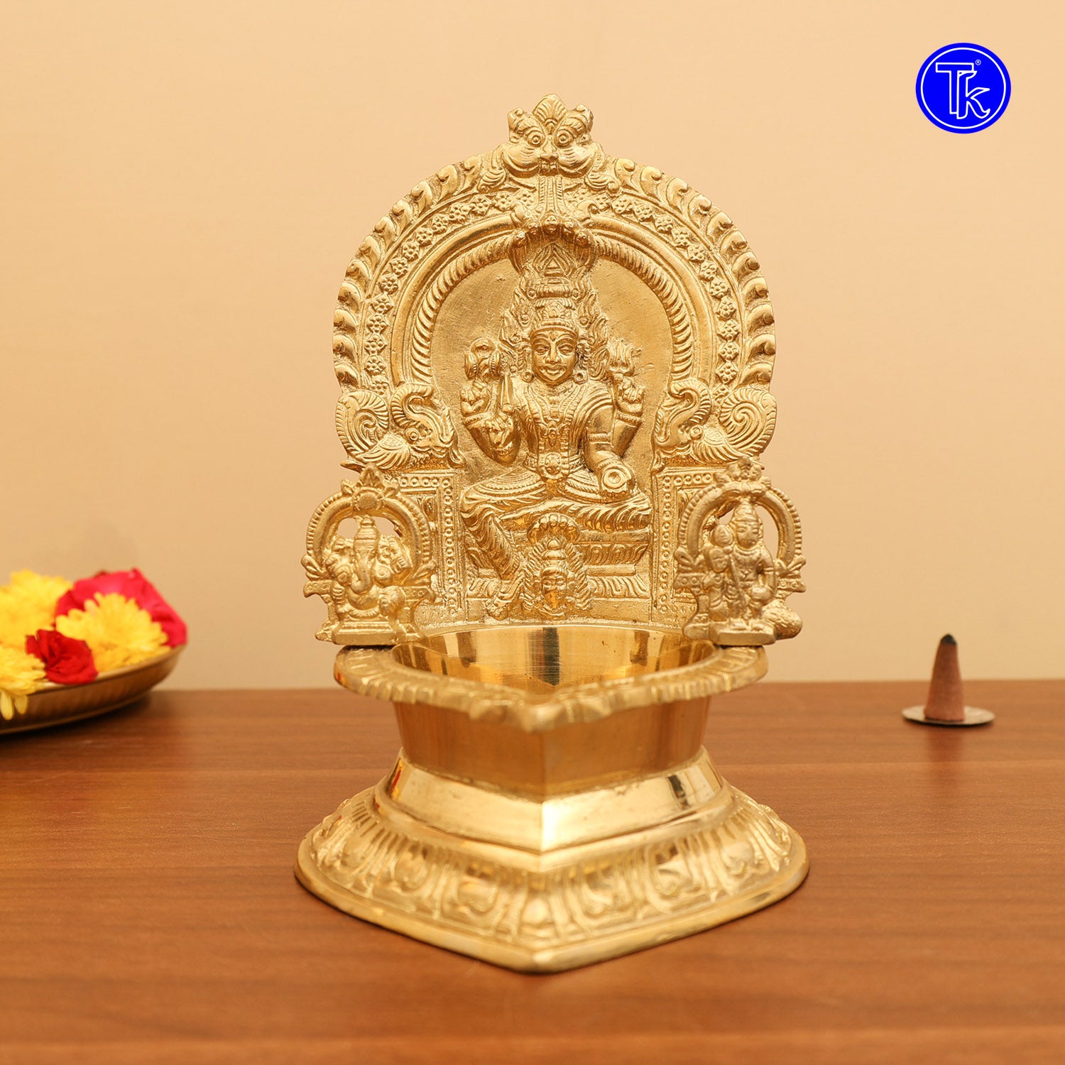 Mari Amman Vilakku with Ganesha & Murugan – 8 Inch Decorative Deepam ...