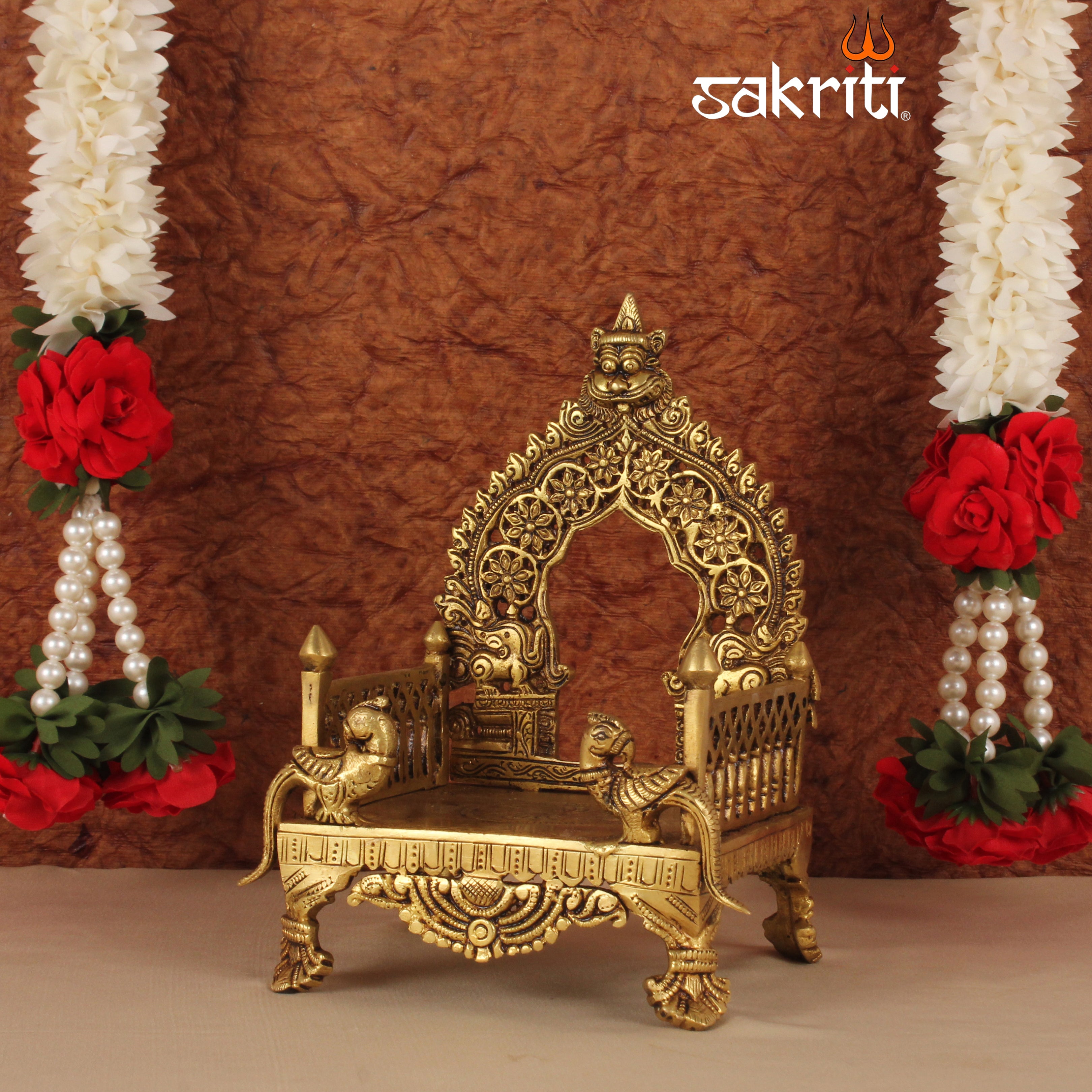 Brass Simhasanam – 8 Inch Royal Throne for Placing Deity Idols in Mand ...