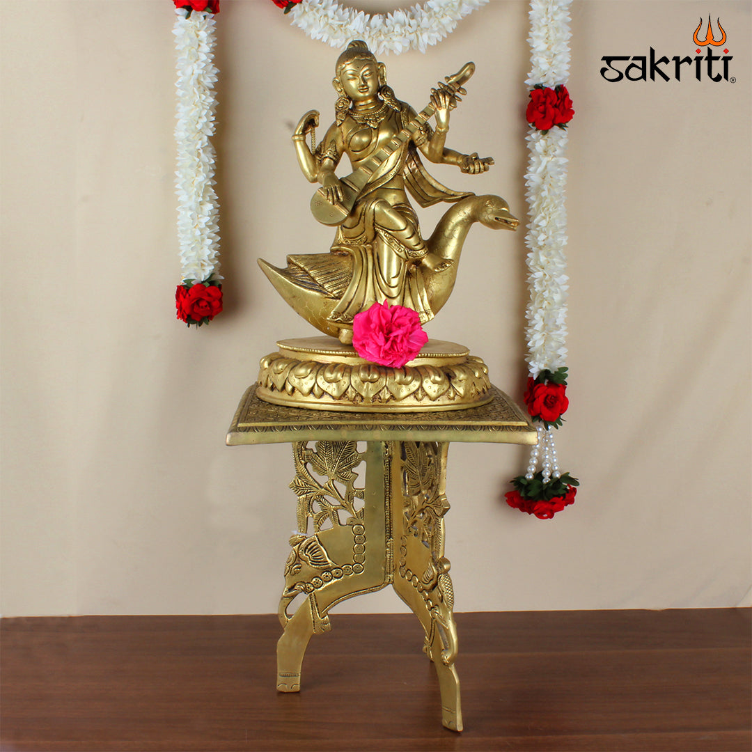 Brass Table/Stand – 11.5 Inch Solid Brass Platform for Pooja Accessori ...