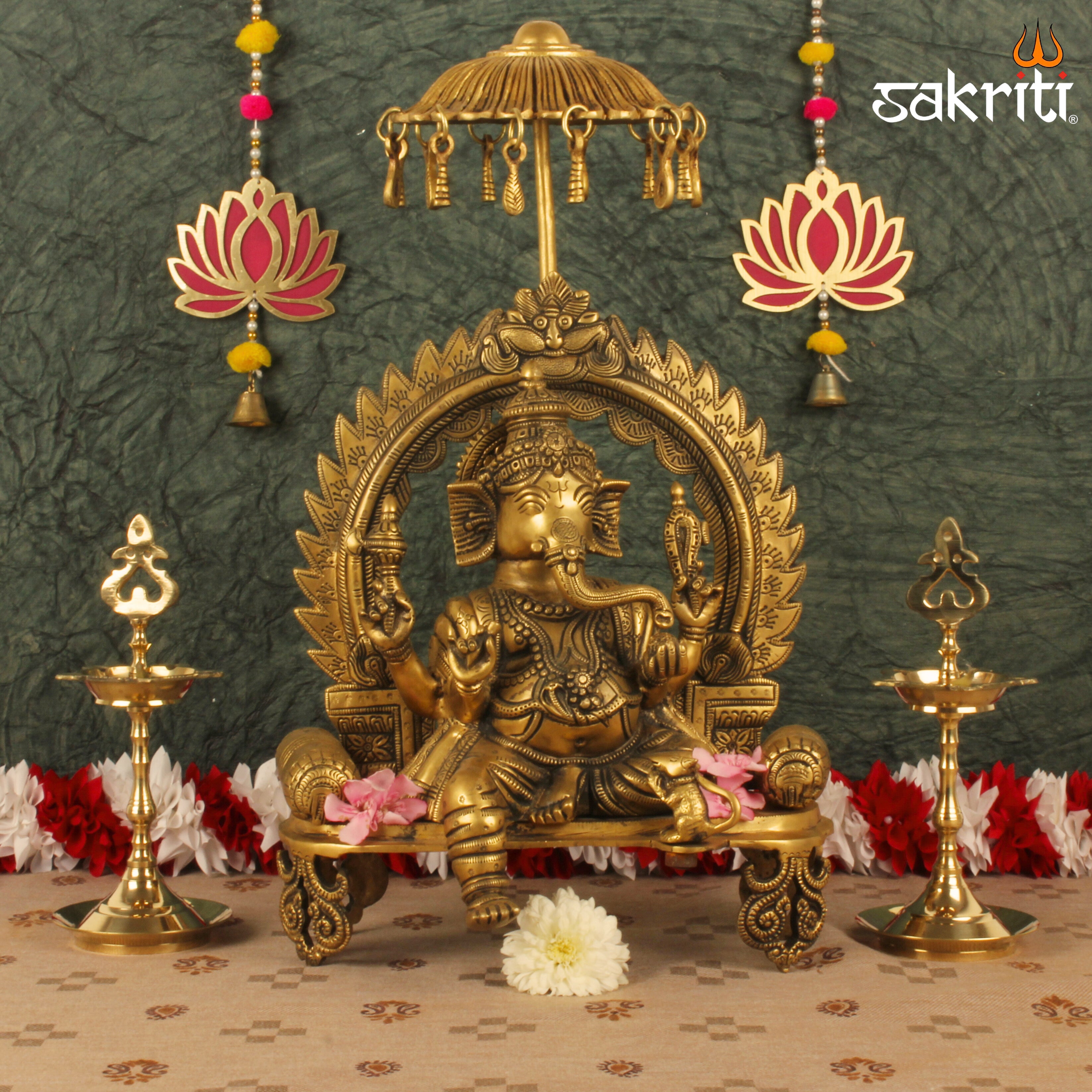 Chatri Ganesha with Simhasanam – 18 Inch Seated Ganesha with Canopy an ...