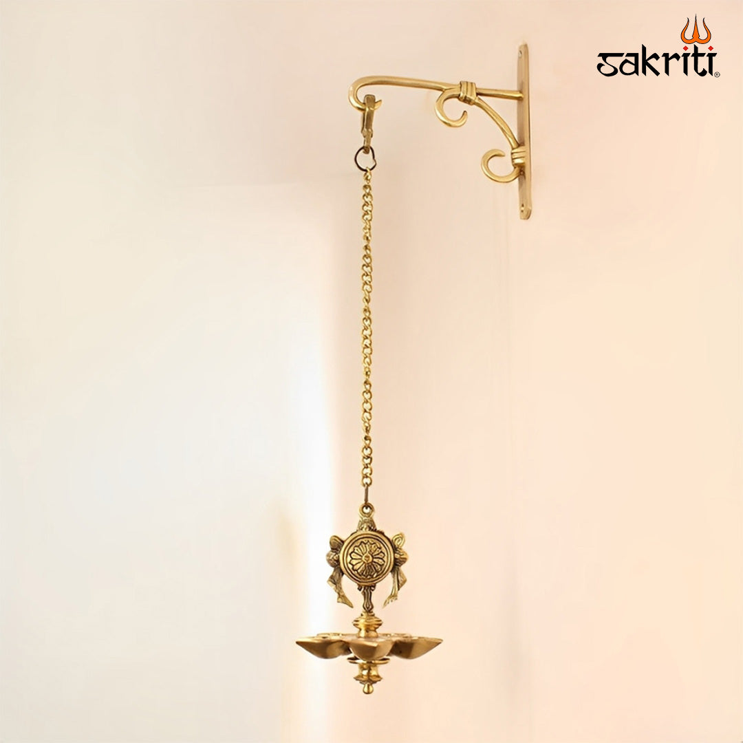 Brass 5 Mukh Chakra Vilakku with Hanging – 21 Inch Chakra Symbol Hangi ...