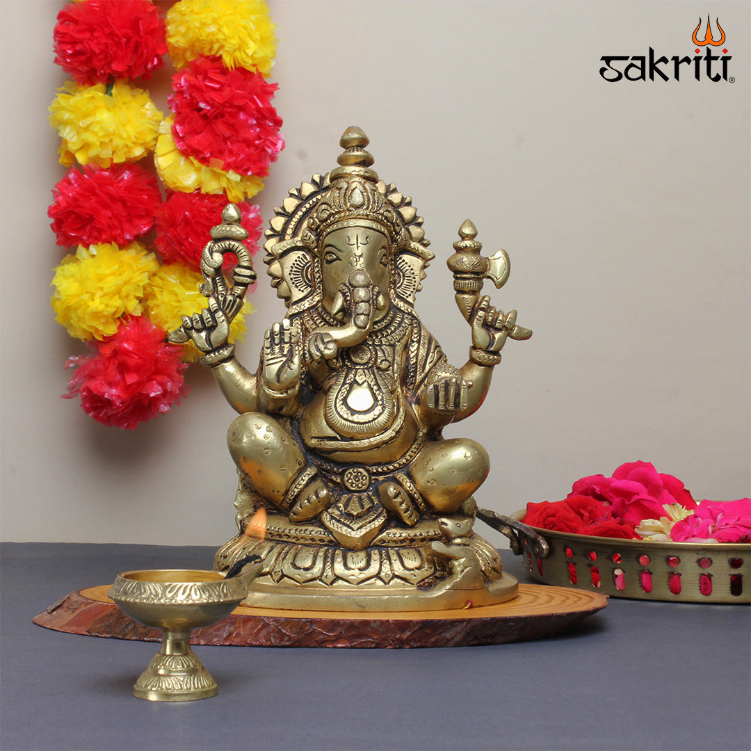Brass RT Ganesha – 7 Inch Lord Ganesha Idol in Royal Throne Pose for H ...