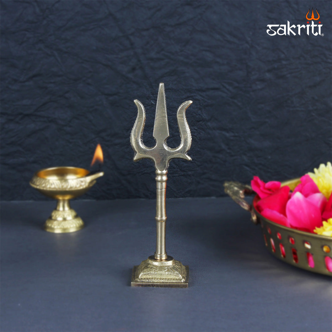 Brass Trishul Square Base – 6.3 Inch Trishul with Square Bottom for Te ...